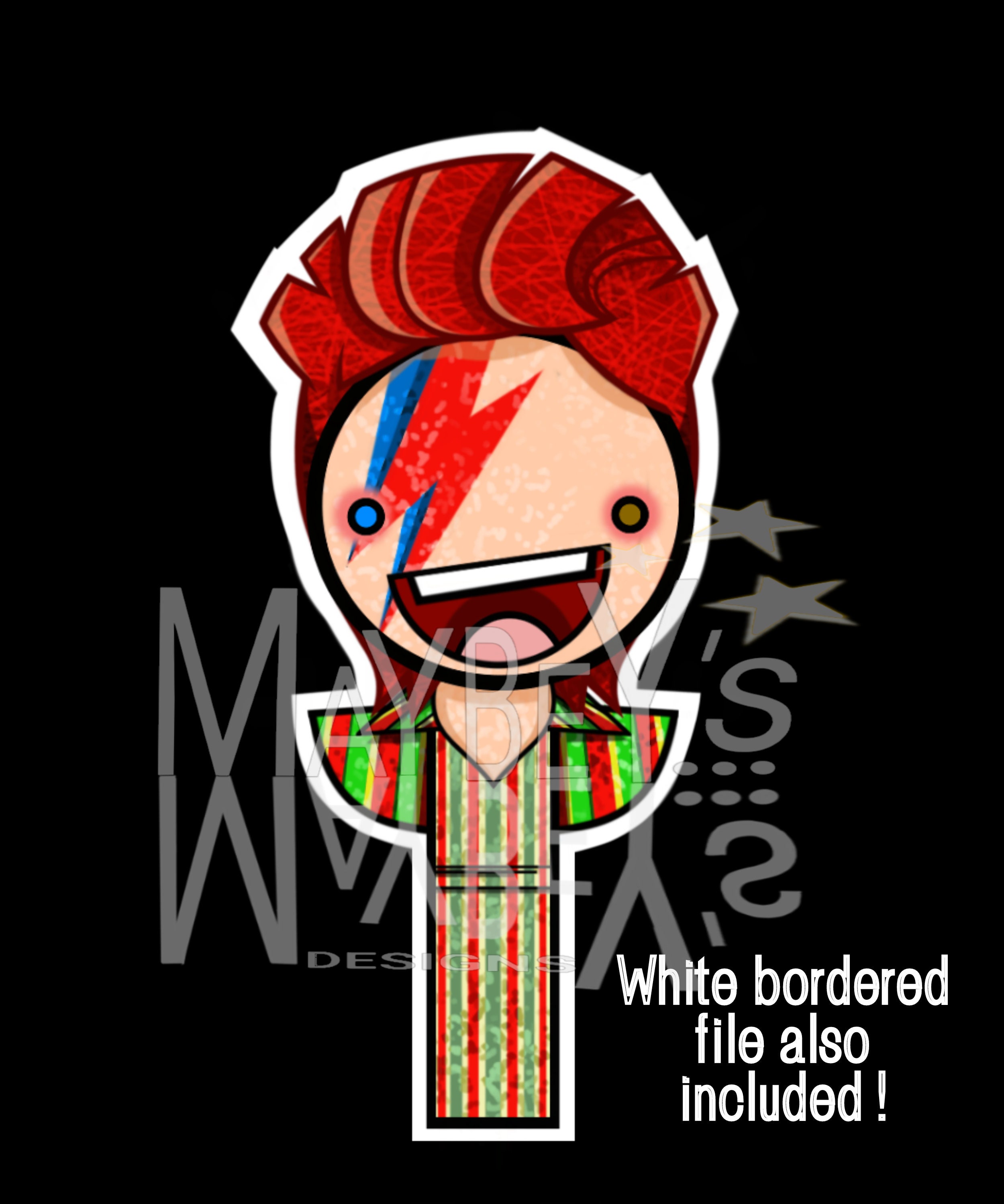 Aladdin Sane. Ziggy Stardust. Iconic David Bowie Looks. Digital Cartoon ...