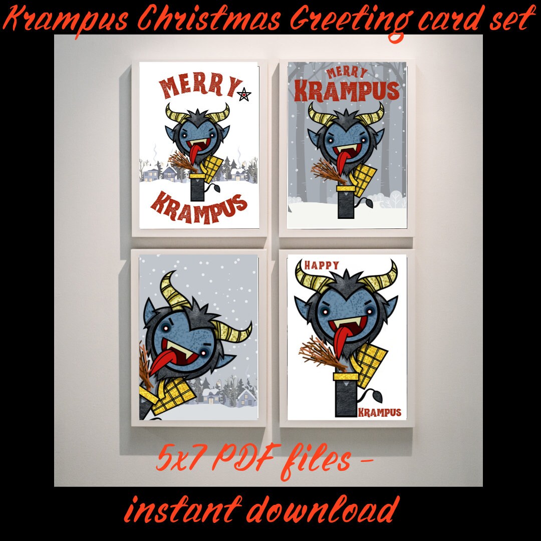 Krampus Cartoon Gift Cards. Instant Download 4 Design Set. 5 X 7 PDF Files. - Etsy