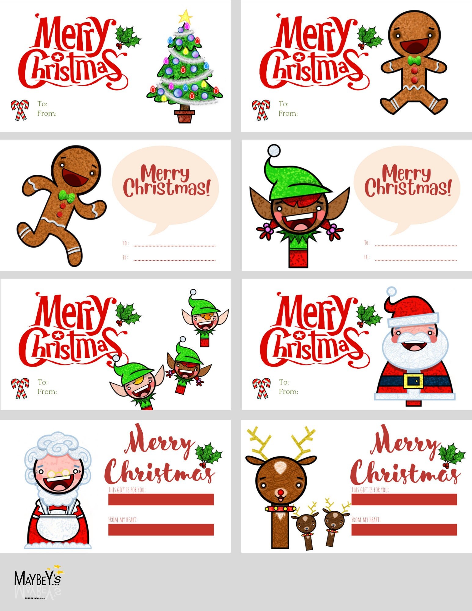 Printable Gift Tags. Adorable Christmas Cartoons. Santa | Mrs. Claus ...