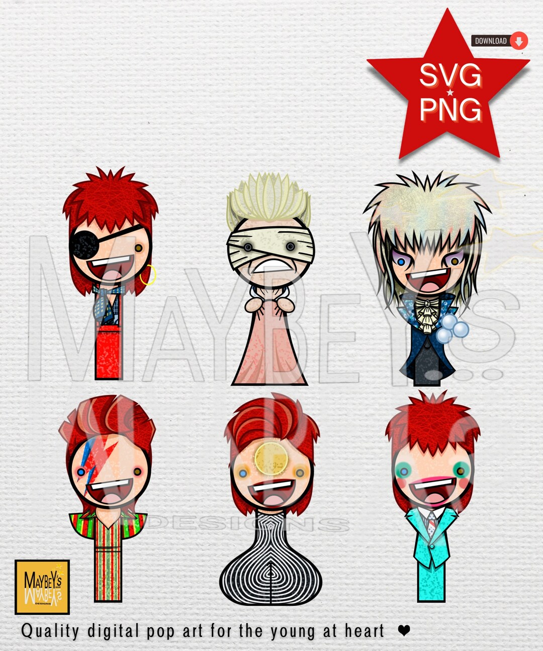 Bowie Bundle. 6 Iconic David Bowie Looks. Tribute Art. Printable ...