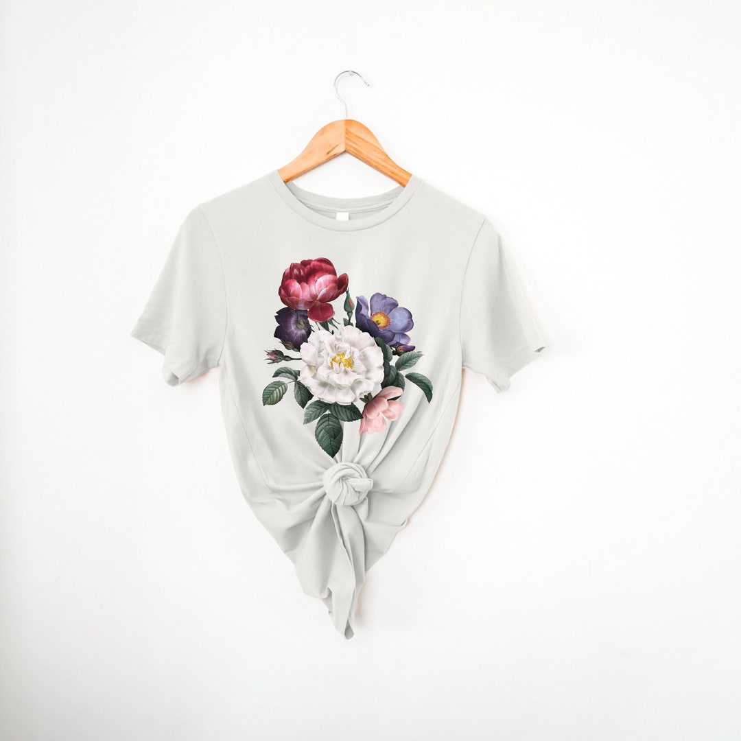 Colorful Floral Shirt, Flower Bouquet Tee, Botanical Shirt, Pastel ...