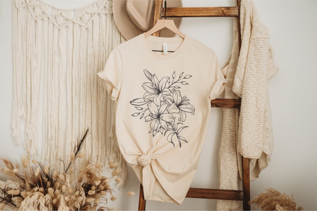 Lily Flowers Shirt, Floral Graphic Tee, Lily Bouquet Tshirt, Line Art ...