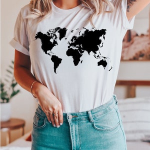 World Map Shirt, Map Graphic Tee, World Tshirt, Minimalist Tee, Travel ...