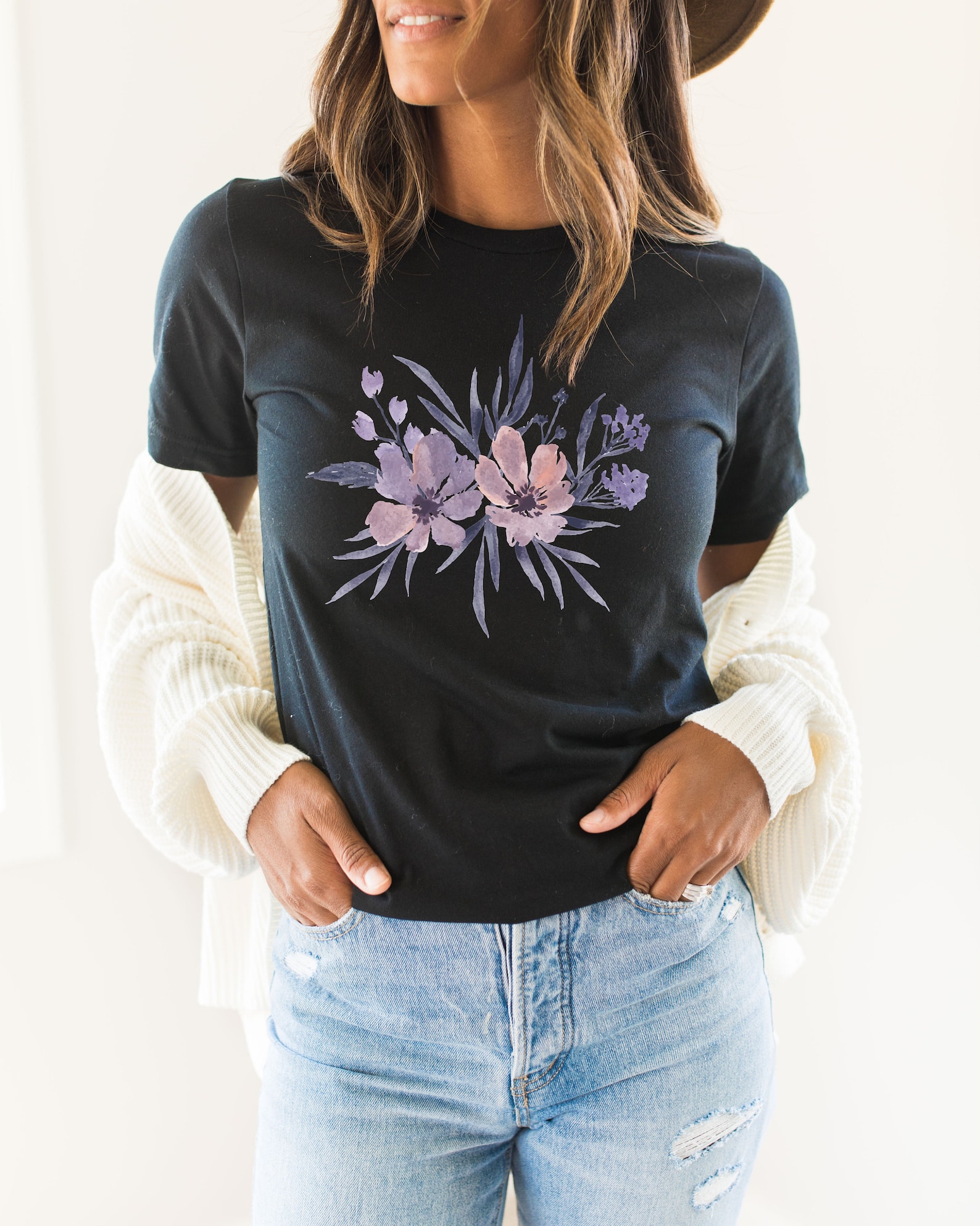 Floral T Shirt Flower T-shirt Pink Purple Flowers Shirt - Etsy