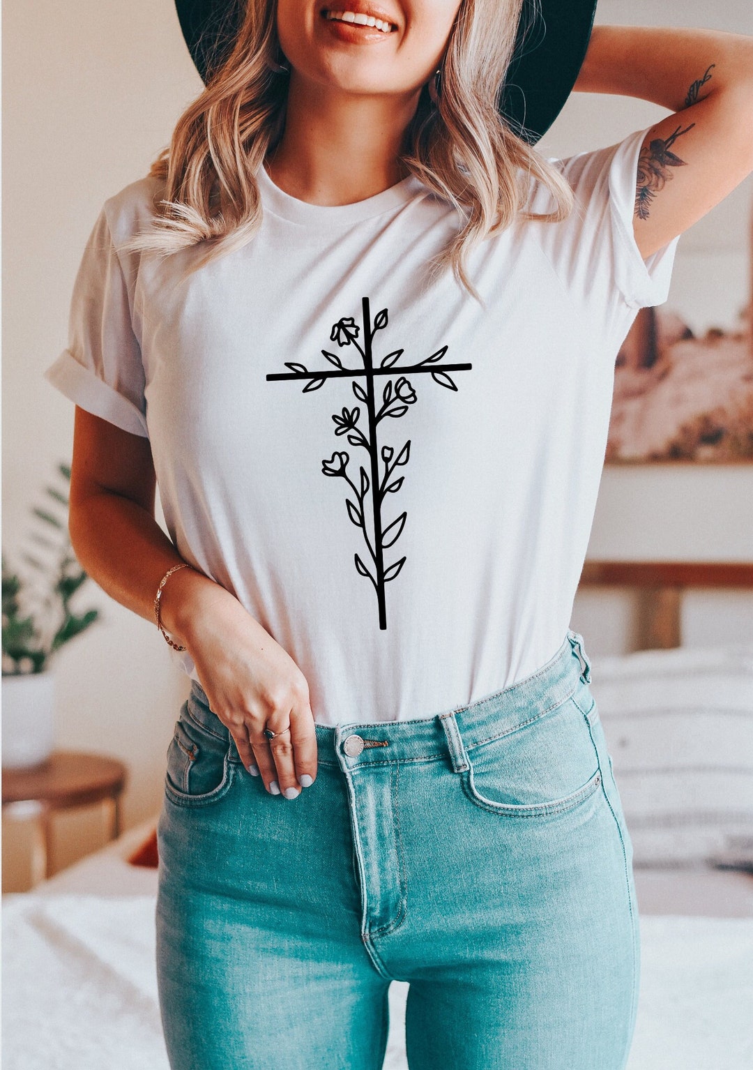 Floral Cross Shirt, Christian Shirt, Jesus Tshirt, Cross Graphic Tee ...