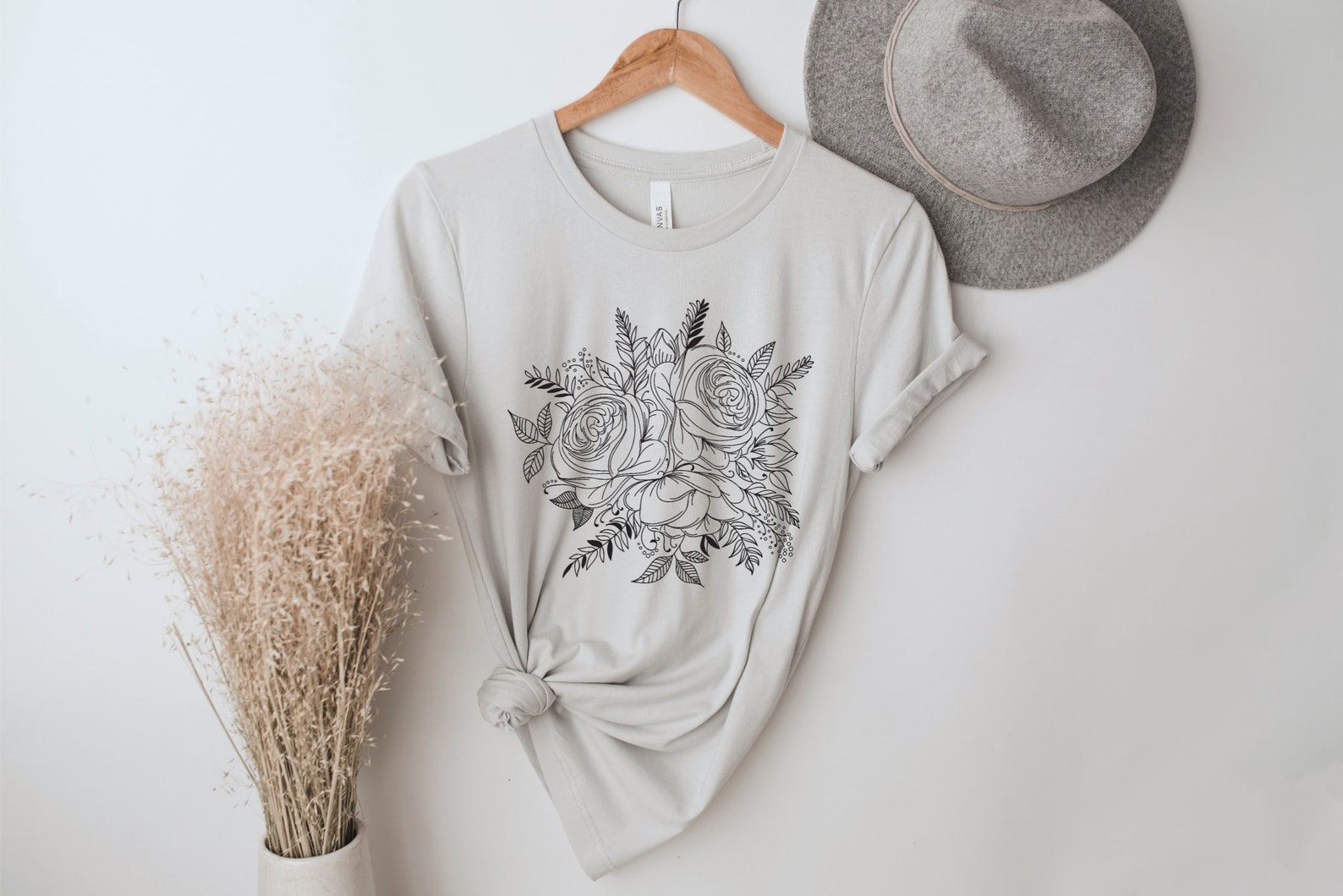 Floral T Shirt, Line Art Shirt, Rose T-shirt, Flower Bouquet Shirt ...
