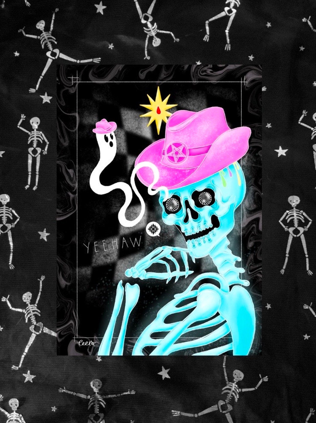 Funny Gothic Emo Cowboy Skeleton A4 Art Print - Etsy