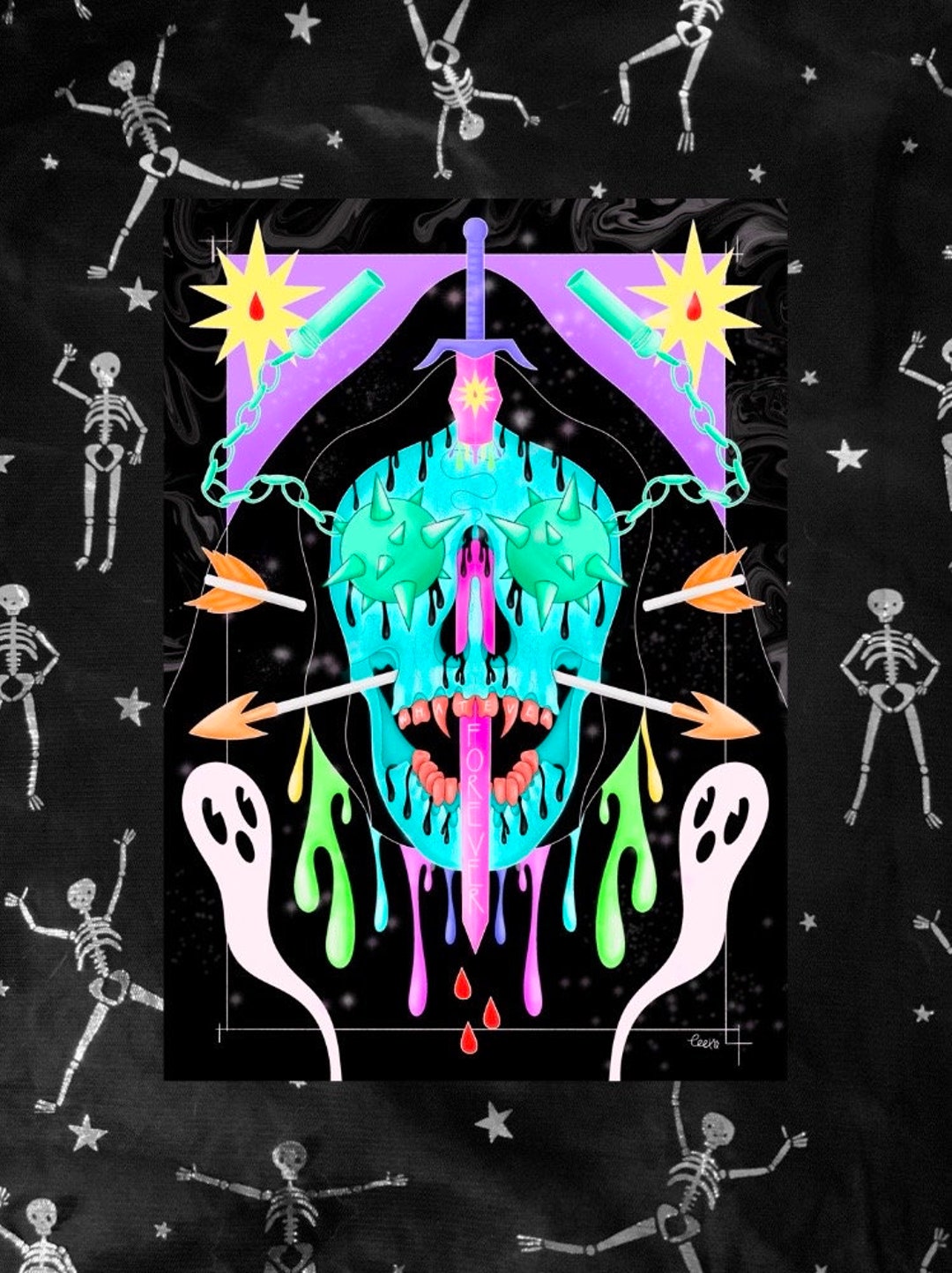 Dark Neon Gothic Emo Skull Weapons A4 Art Print - Etsy