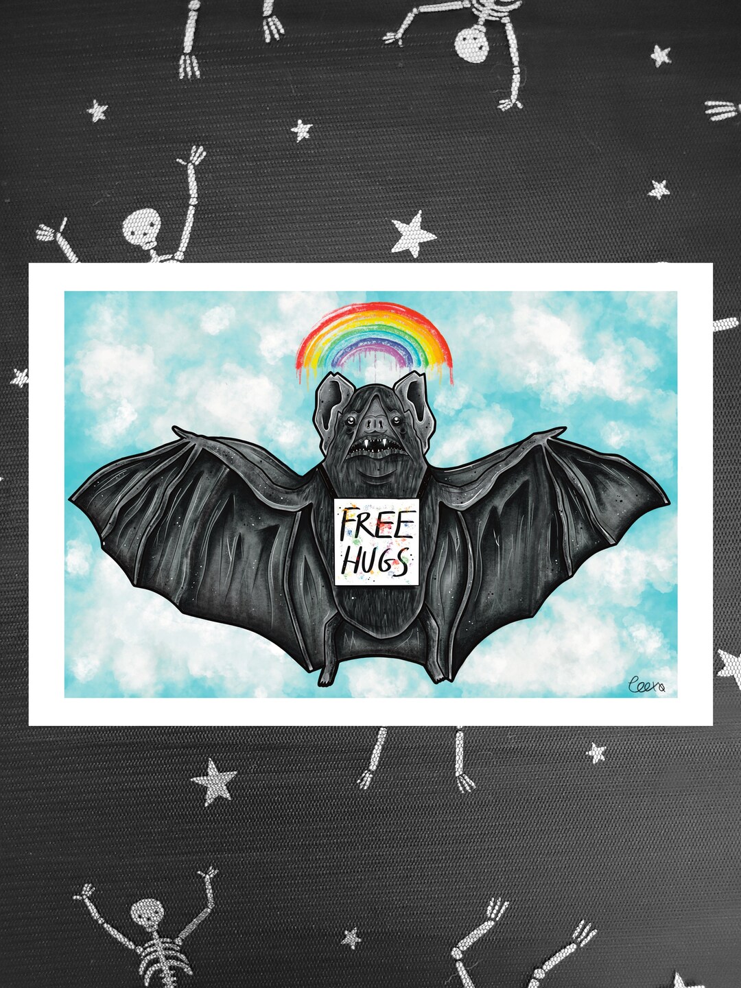 Free Hugs Bat Print - Cute Bat Print - A4 Recycled Art Print - Wall ...