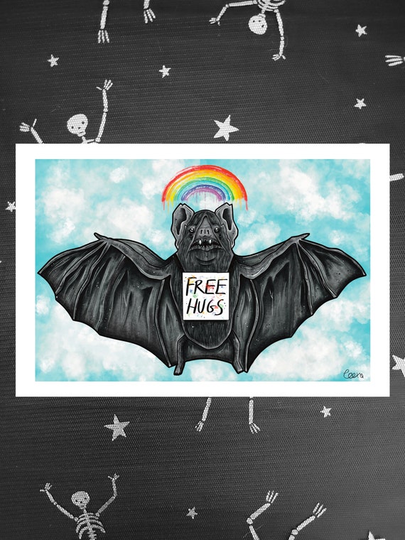 Free Hugs Bat Print Cute Bat Print A4 Recycled Art Print - Etsy UK
