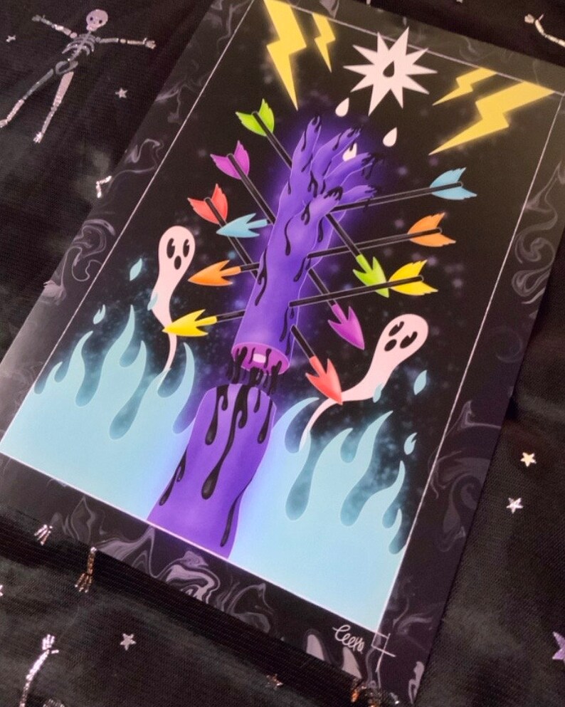 Dark Neon Gothic Emo Hand Symbol A4 Art Print - Etsy