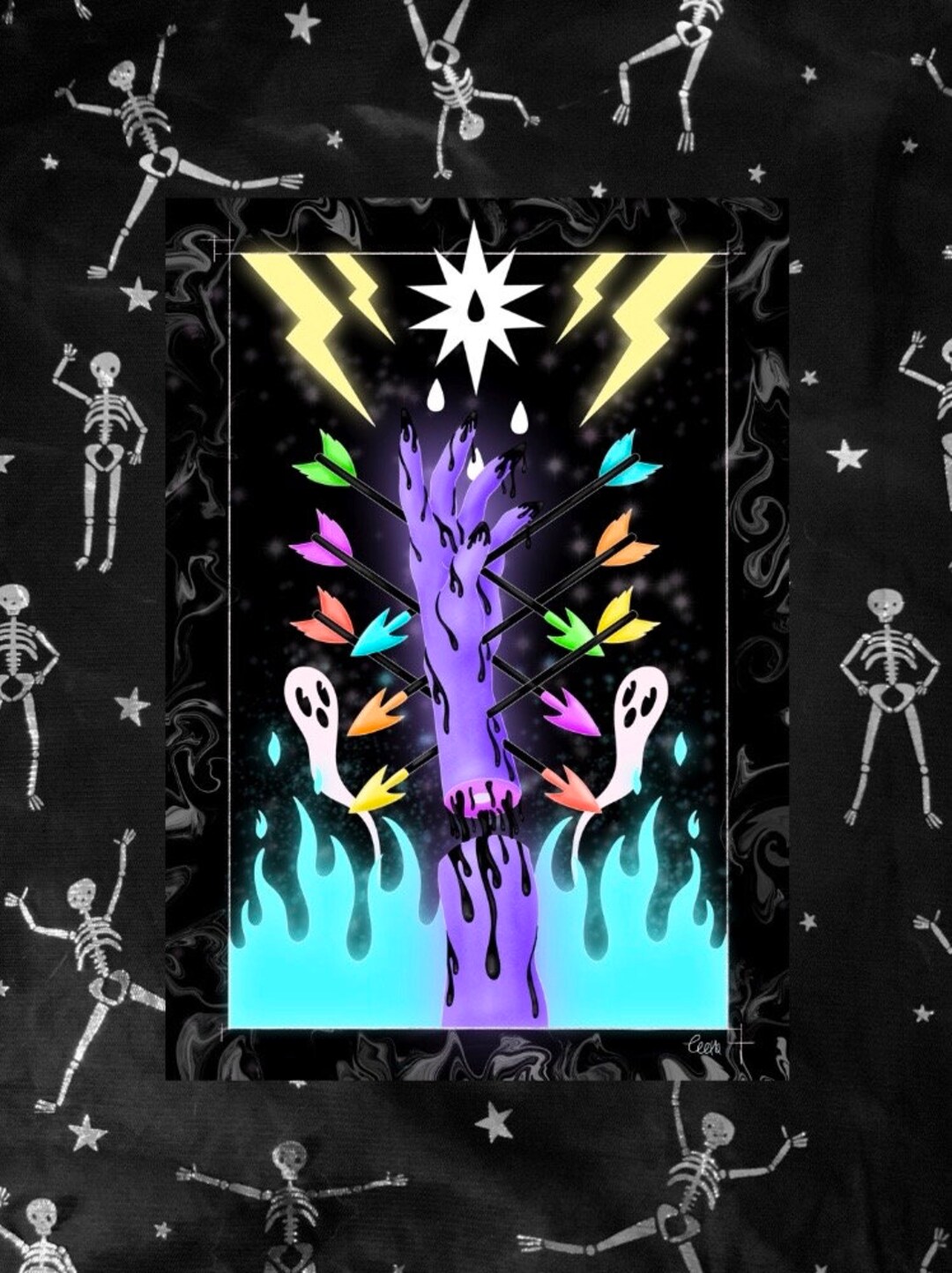 Dark Neon Gothic Emo Hand Symbol A4 Art Print - Etsy