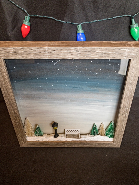 Shadow Box Winter Scene Starry Night Shooting Star | Etsy