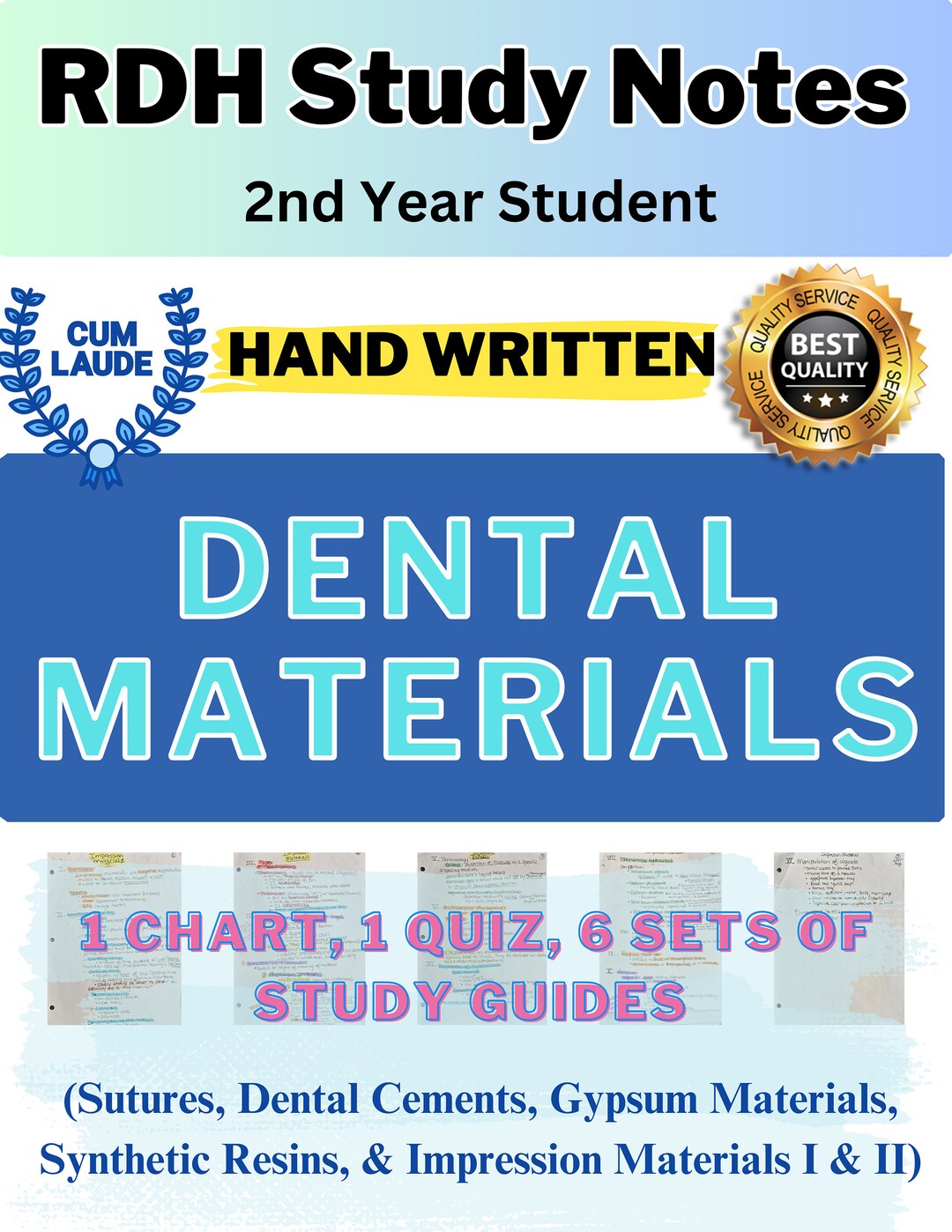 Dental Materials I & II (dental Hygiene Study Notes, Charts, and ...