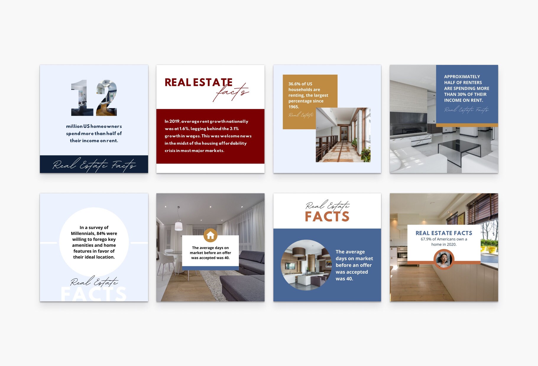 48 Real Estate Facts and Tips Instagram Posts Stories Templates for ...