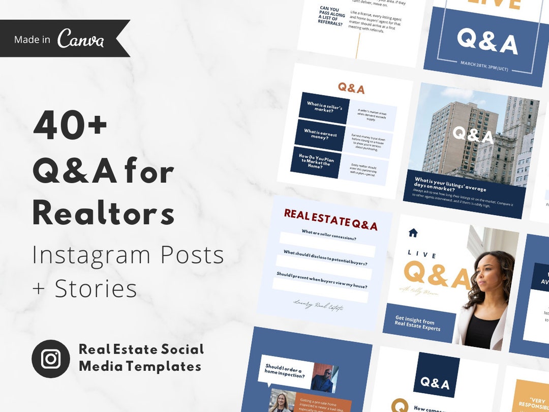 48 Q & A Real Estate Instagram Posts Stories Canva Templates for Agents ...