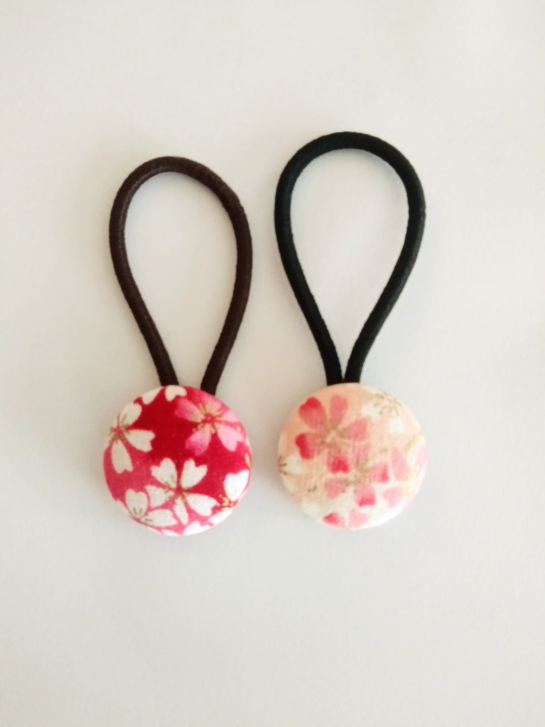 Button Hair Ties Set of 2, Sakura Hair Tie, Japanese Hair Ties,kurumi ...