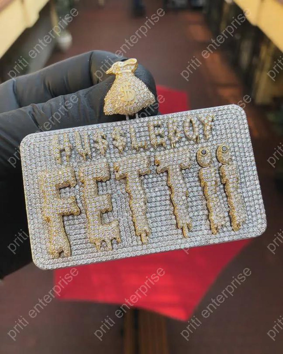 Custom Moissanite Diamond Money Bag Pendant: 925 Sterling Silver Hip ...