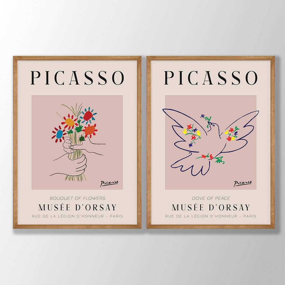 Picasso Line Art Prints: Dove of Peace & Bouquet Set - Etsy