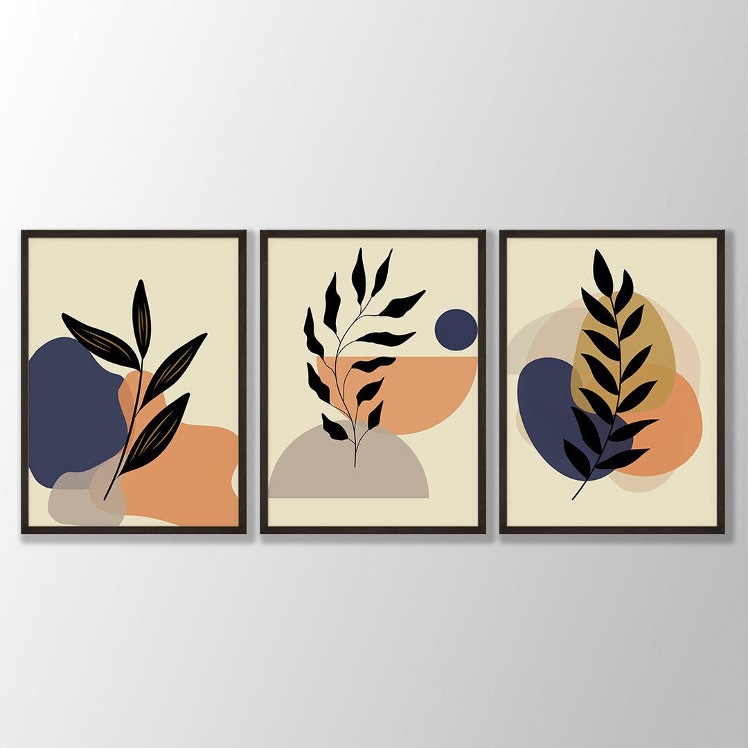 Boho Floral Prints Set of 3 - Mid Century Art Prints, Neutral Modern ...