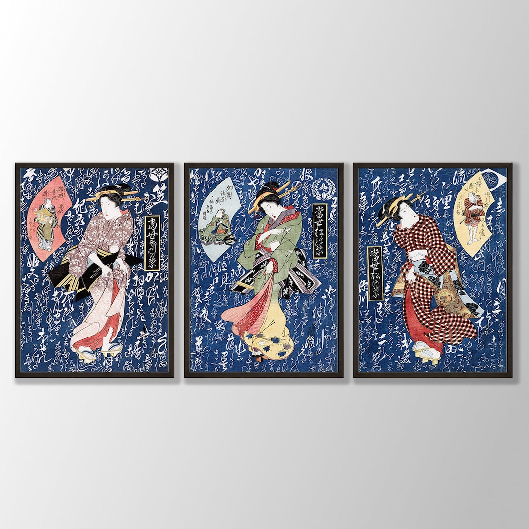 Japanese Geisha Prints Set of 3 - Japanese Wall Art, Japanese Women ...