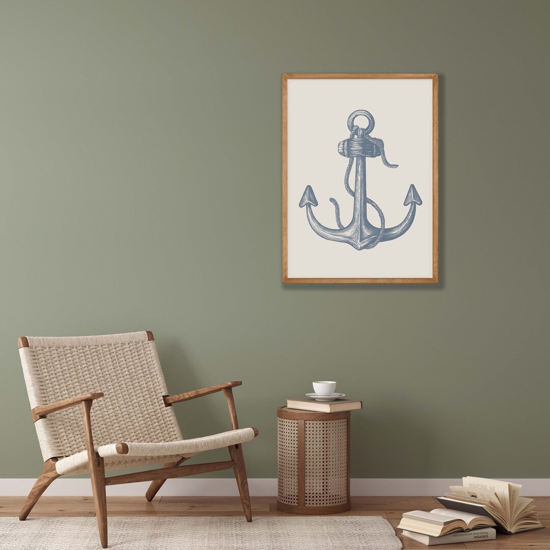 Blue Anchor Print: Nautical Coastal Wall Art - Etsy