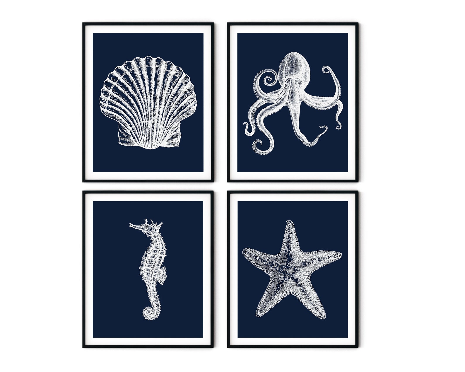 Navy Blue Nautical Prints Set of 4 Nautical Wall Art - Etsy