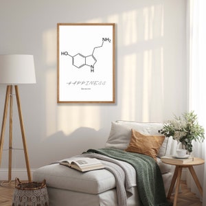 Happiness Poster - Molecule Print, Serotonin Poster, Science Poster ...