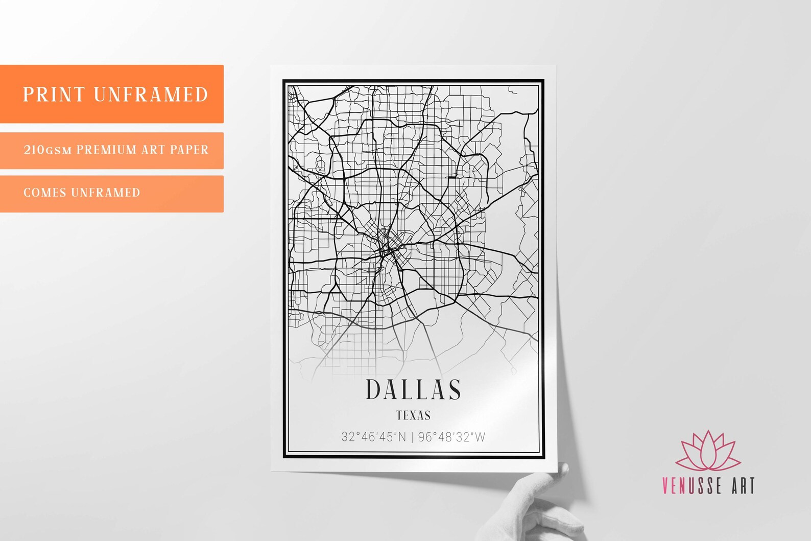 Dallas City Map Poster: Minimalist Texas Wall Art, Frame & Canvas ...