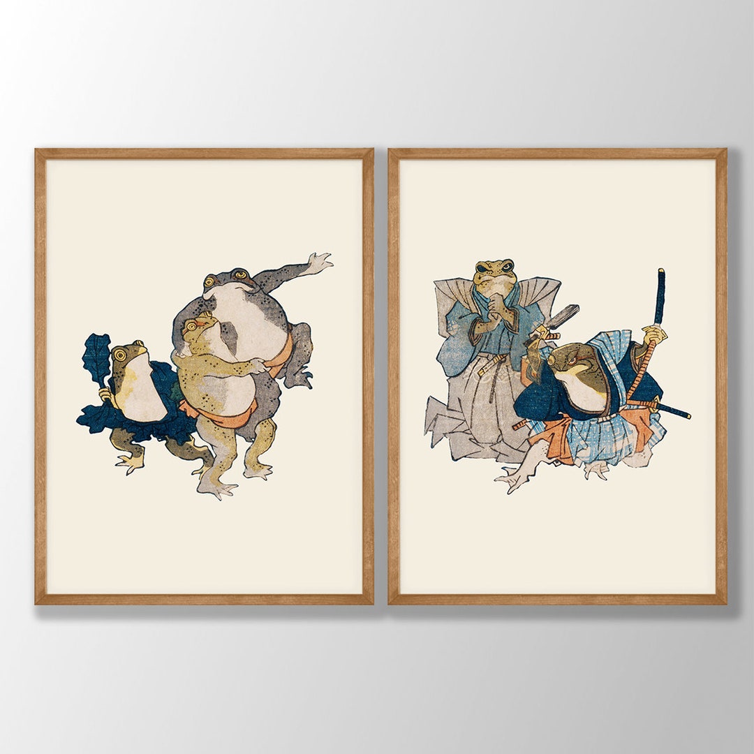 Japanese Frog Prints Set of 2 - Japanese Wall Art, Frog Wall Art ...