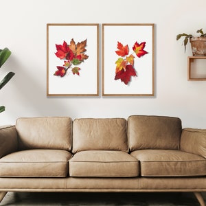 Autumn Leaves Prints Set of 2 - Fall Home Decor, Maple Leaf Wall Art ...