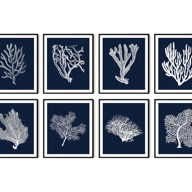 Coral Navy Wall Art - Etsy