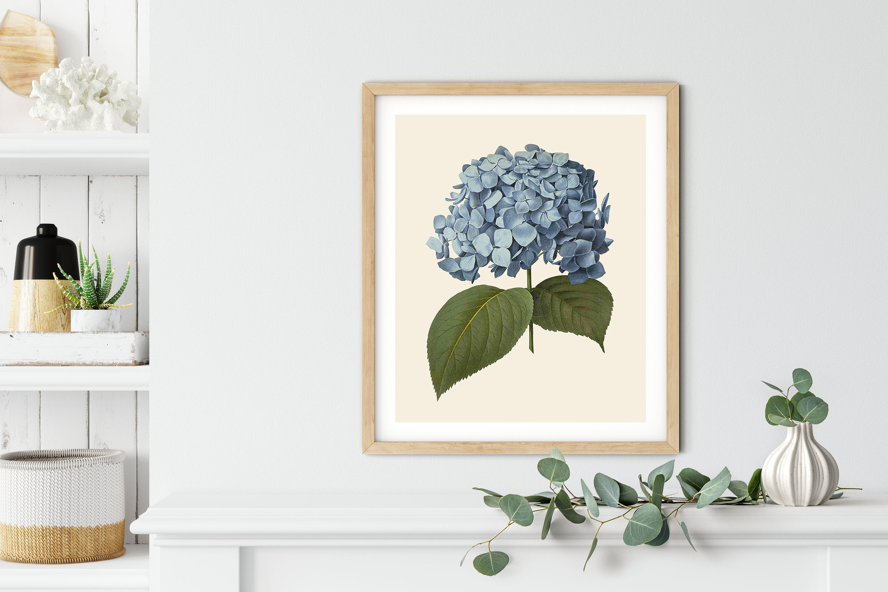 Vintage Hydrangea Print Blue Botanical Art Hydrangea Wall | Etsy