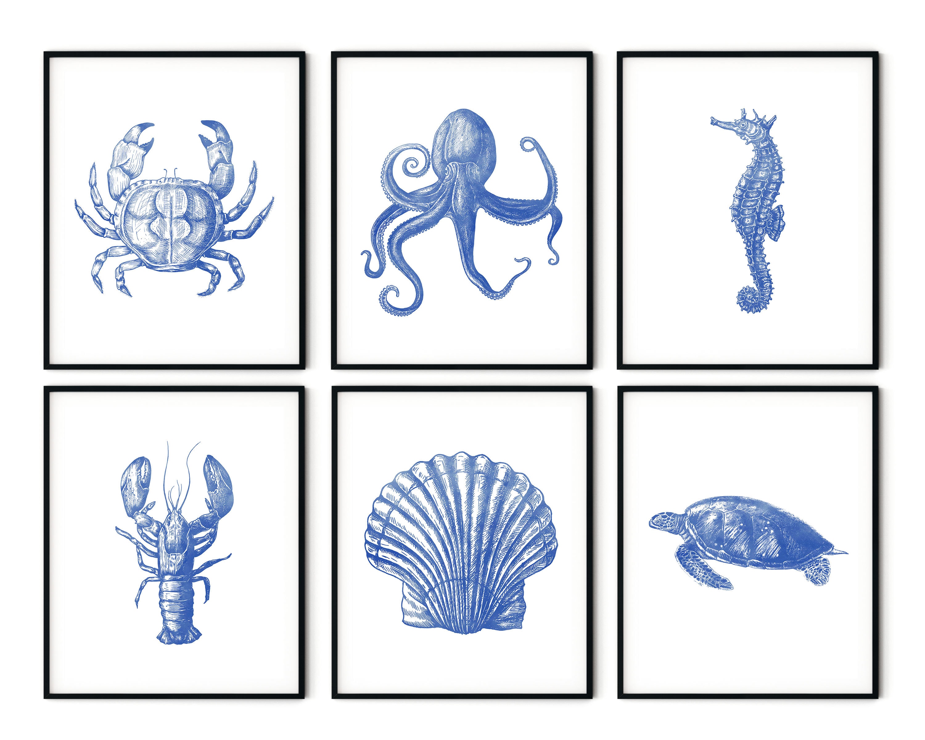Blue Nautical Prints Set of 6 Nautical Art Coastal Decor - Etsy