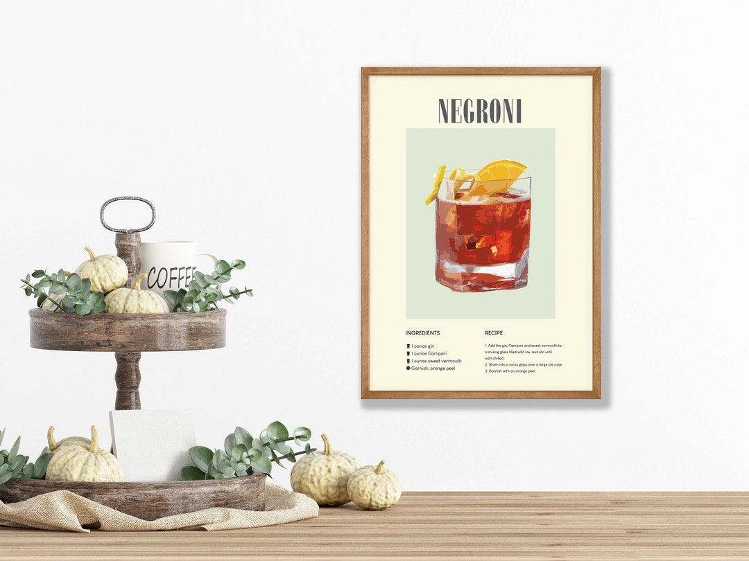 Negroni Poster - Cocktail Poster, Bar Wall Decor, Cocktail Print ...