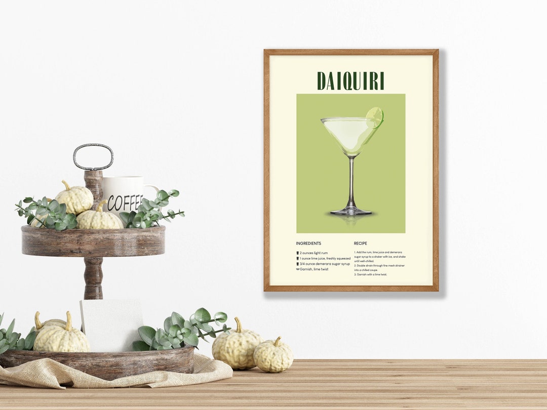 Daiquiri Poster - Cocktail Poster, Bar Wall Decor, Cocktail Print ...