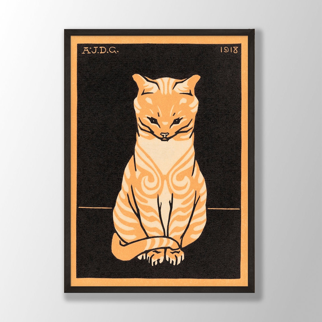 Vintage Cat Print - Sitting Cat Poster, Animal Decor, Cat Lovers Gift ...