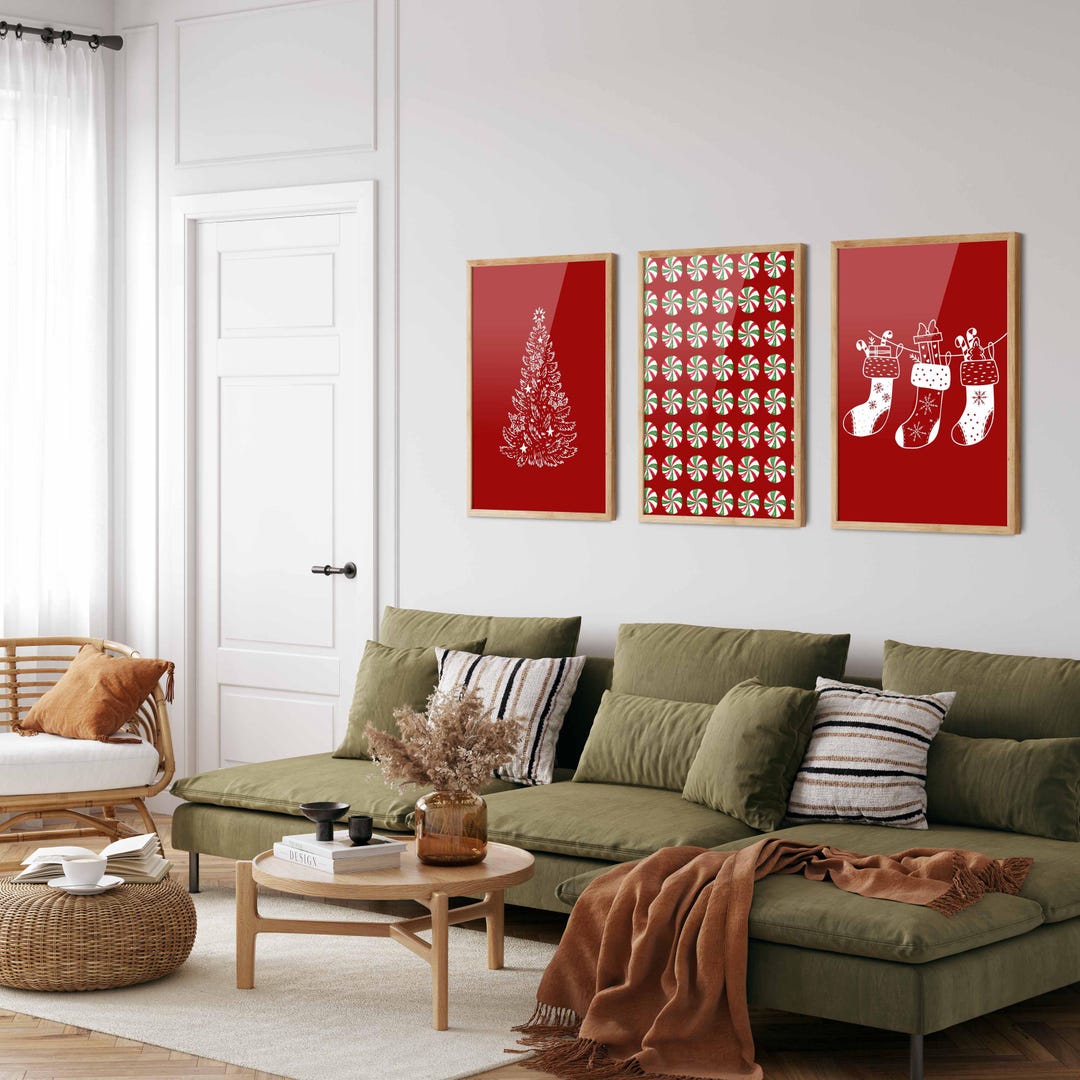 Red Christmas Wall Art Prints Set of 3 - Christmas Poster, Christmas ...
