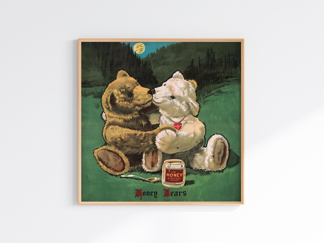 Vintage Bear Poster - Square Bear Wall Decor, Vintage Decor, Farmhouse ...