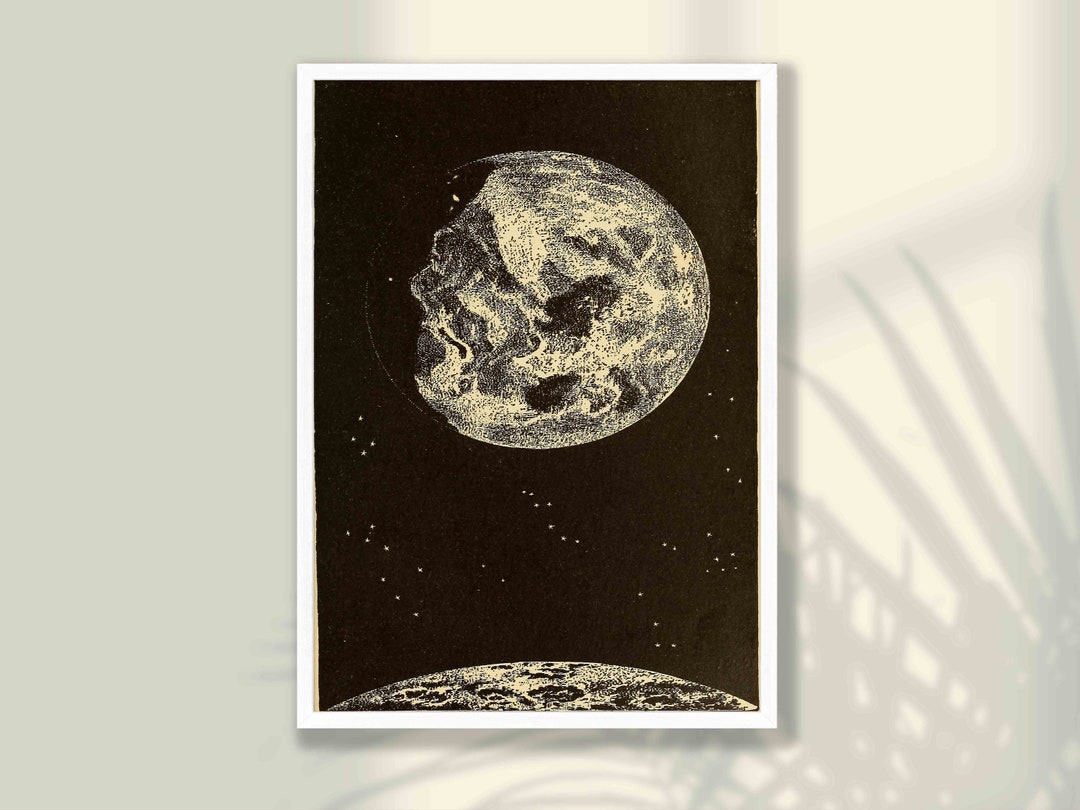 Vintage Moon Print - Vintage Moon Poster, Moon Wall Art, Moon Wall ...