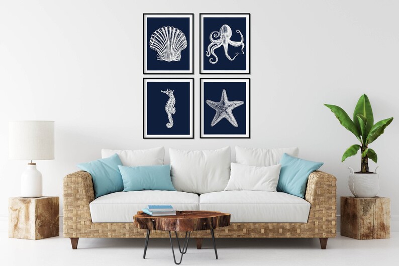Navy Blue Nautical Prints Set of 4 Nautical Wall Art - Etsy