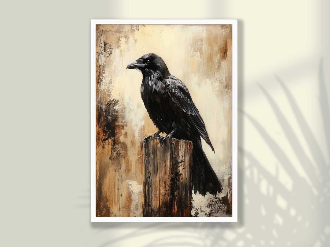 Vintage Oil Painting Raven Print - Raven Wall Art, Moody Raven Decor ...