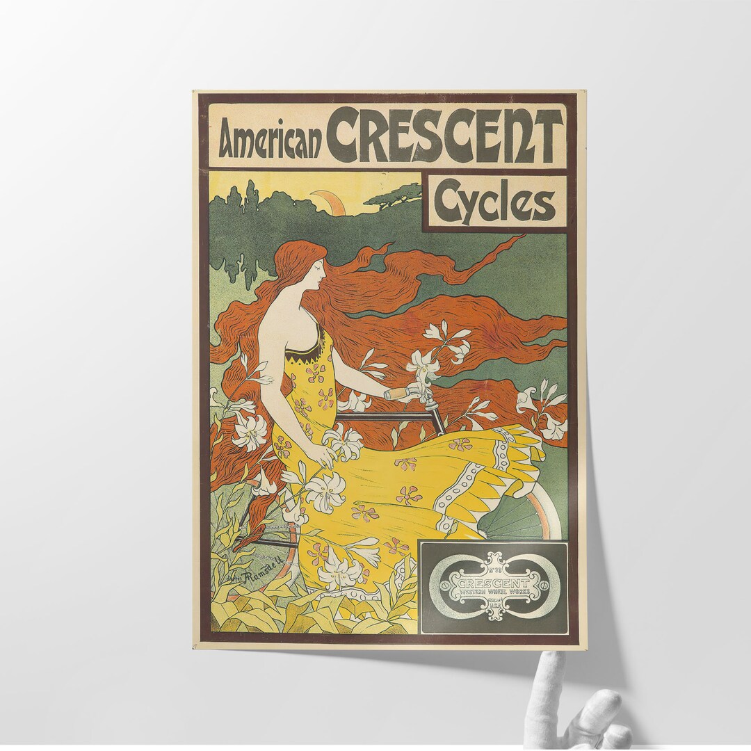 Vintage Bicycle Poster - American Crescent Cycles, Bicycle Wall Decor ...
