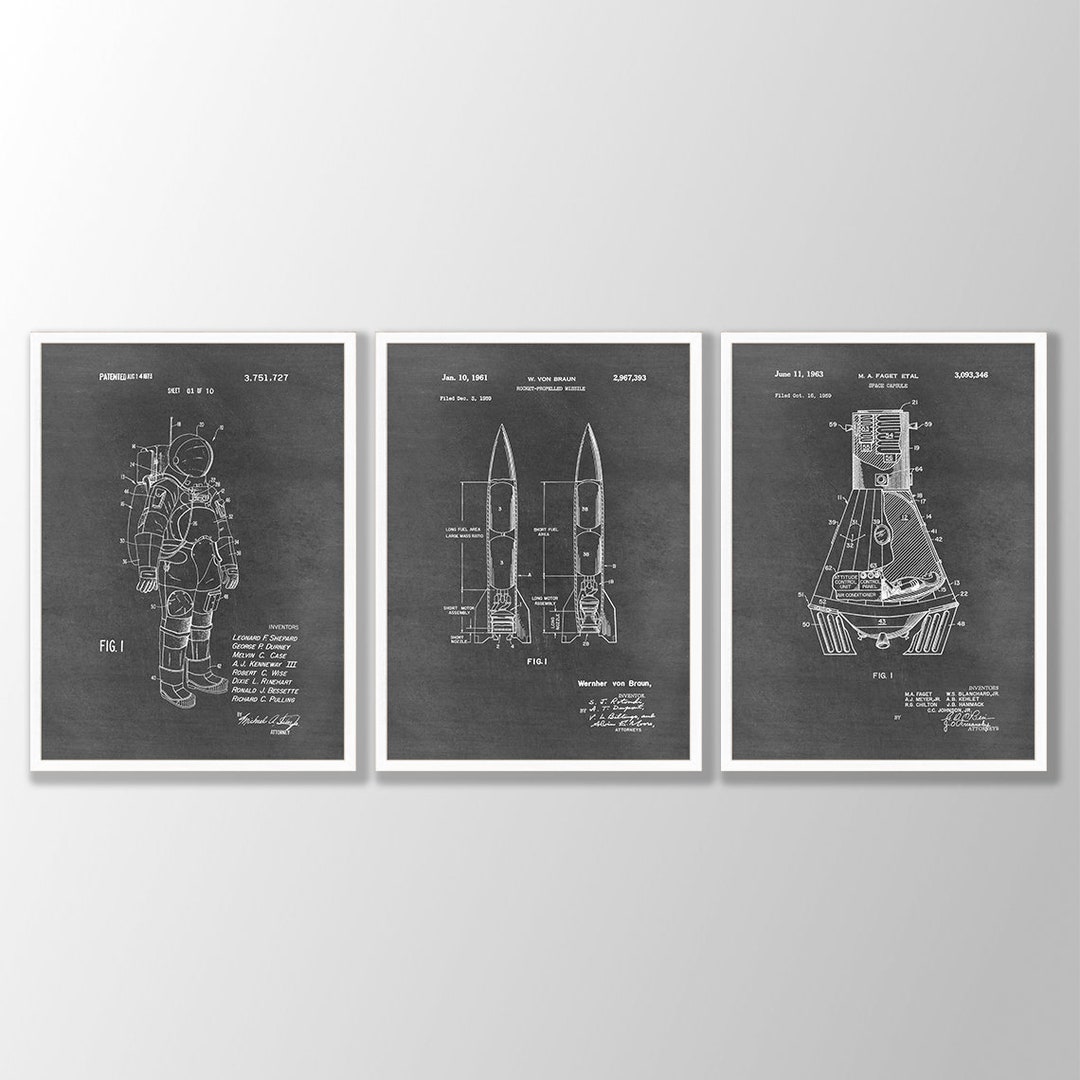 Space Patent Art Prints Set of 3 - NASA Decor, Space Posters - Etsy
