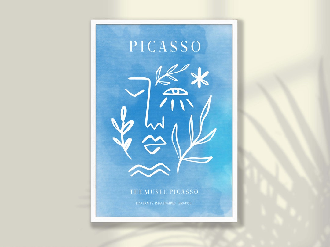 Blue Picasso Woman Face Art Print: Abstract Floral Line Art - Etsy