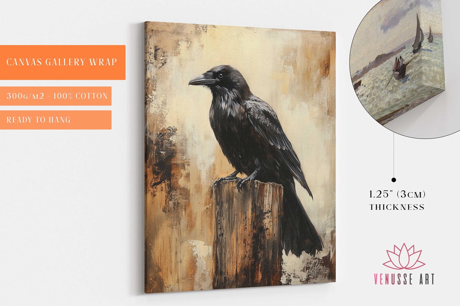 Vintage Raven Oil Painting Print: Moody Crow Wall Art - Etsy