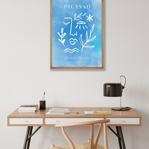 Blue Picasso Woman Face Art Print: Abstract Floral Line Art - Etsy