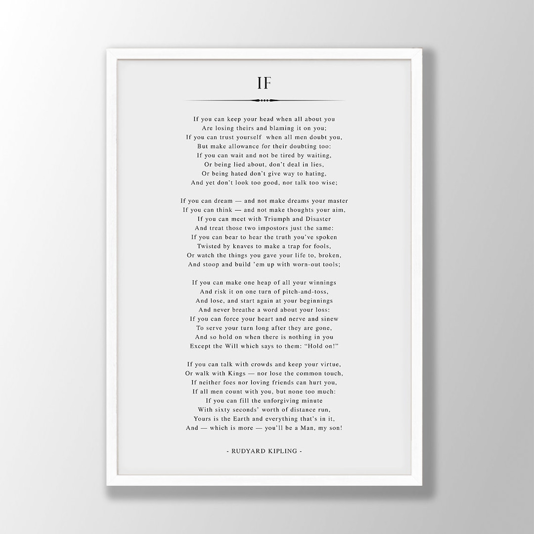 If Poem by Runyar Kipling - Poem Print, Poem Poster, If Poster ...