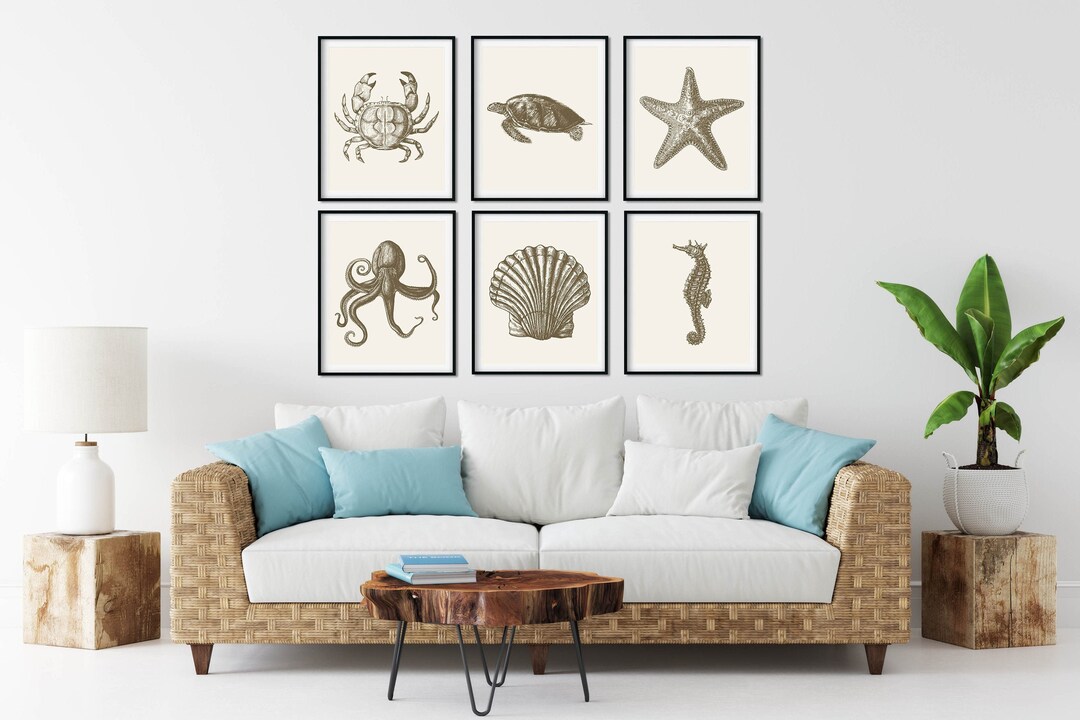 Sepia Nautical Art Prints: Marine Life Set of 6 - Etsy