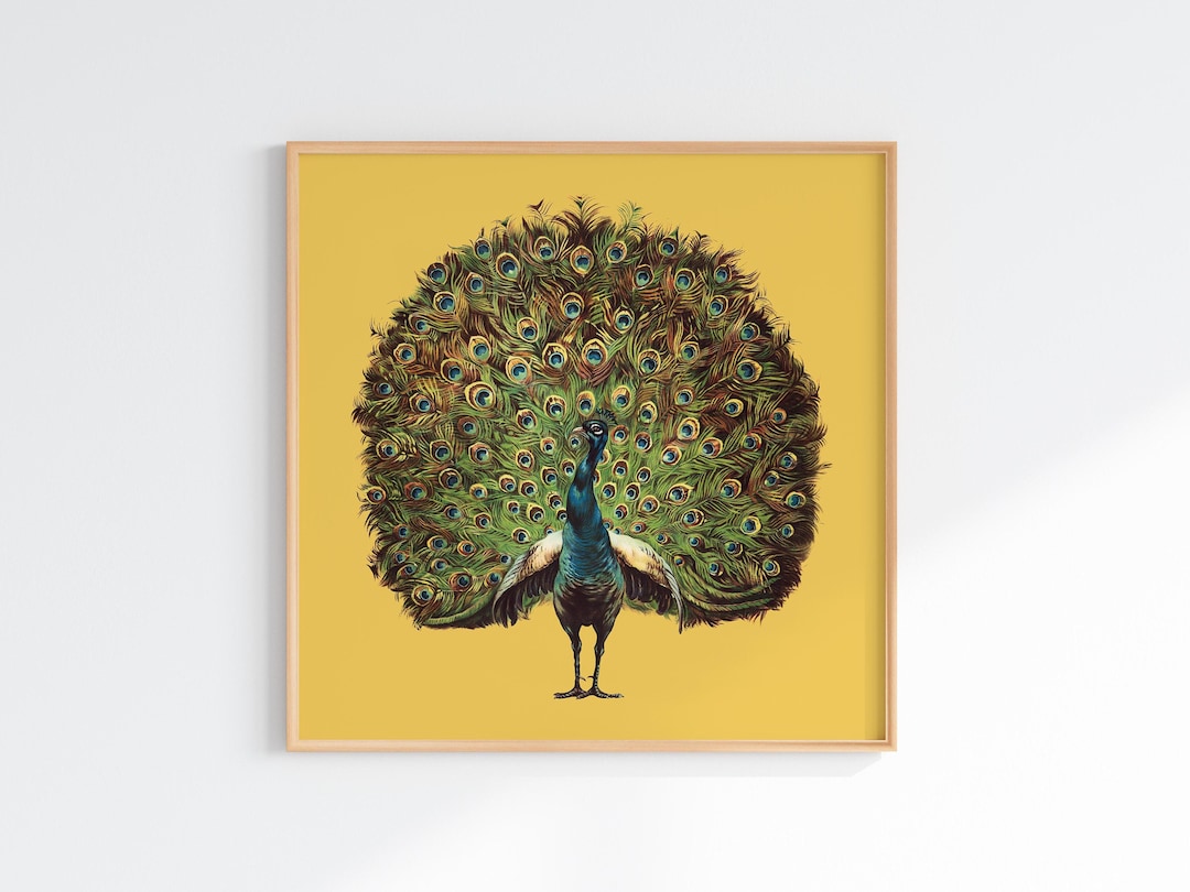 Yellow Peacock Poster - Peacock Wall Art, Peacock Print, Farmhouse ...